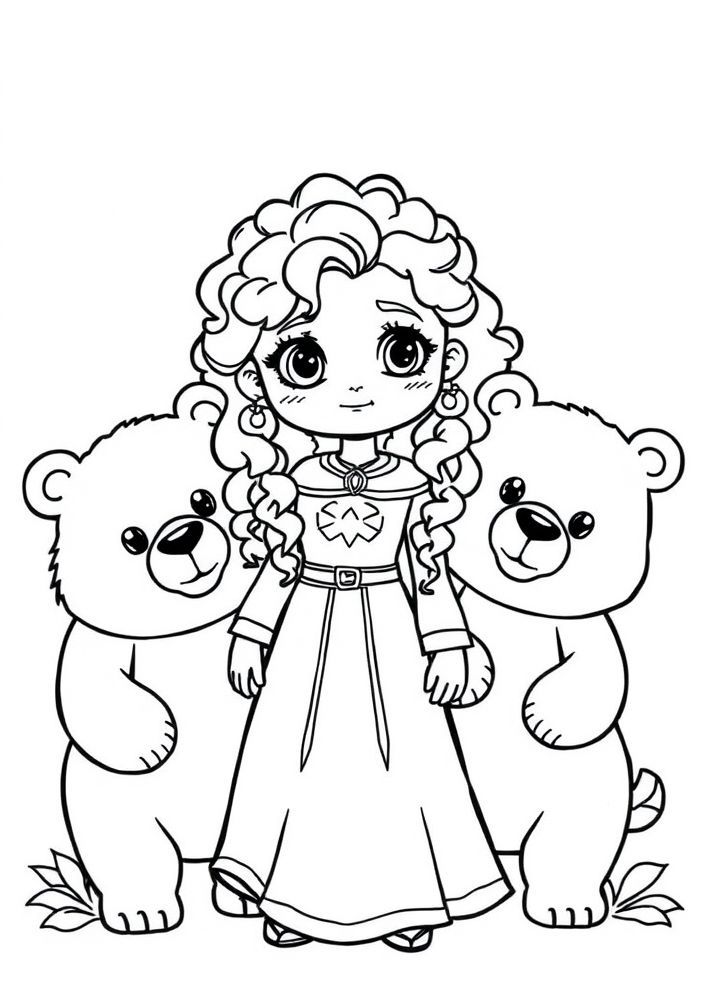 Merida and her bear brothers coloring page