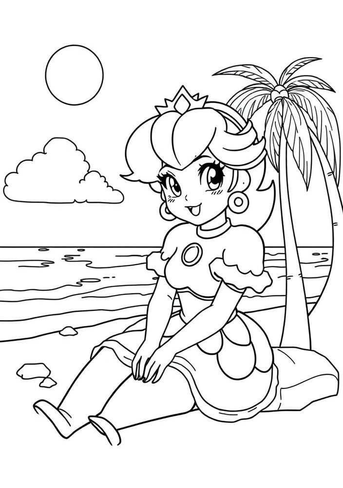Princess Peach on a beach day coloring page