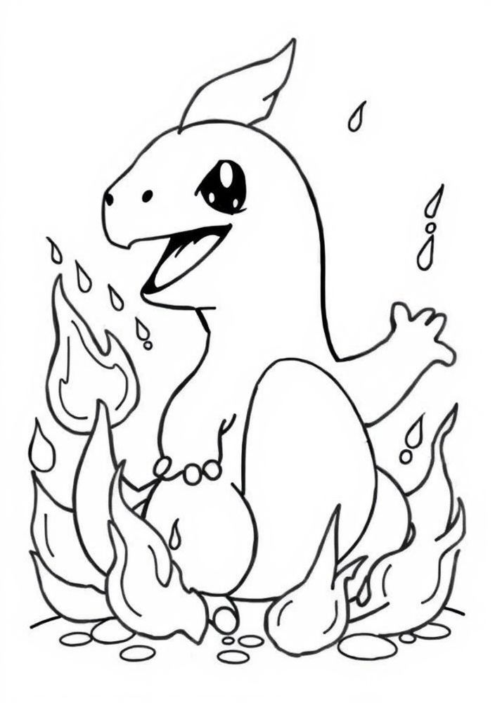 Desenho de Charmander com chamas para colorir