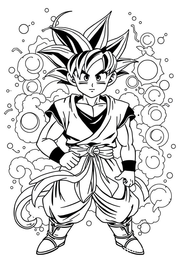 Goku with the Dragon Balls coloring page