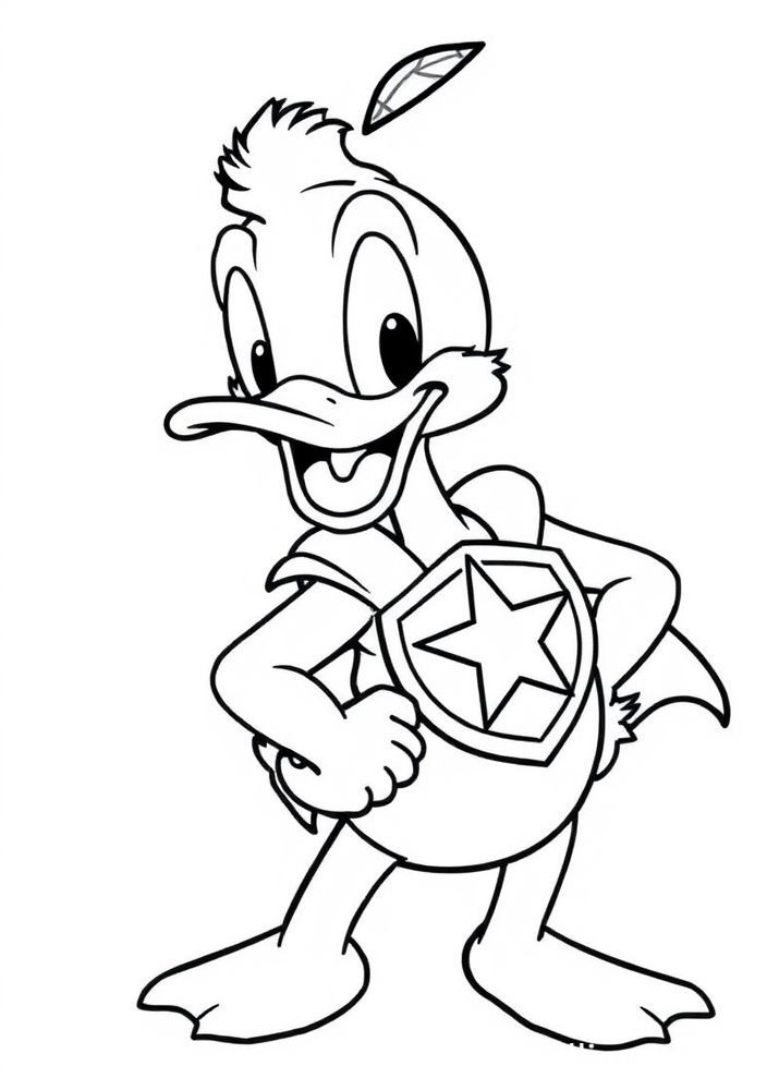 Donald Duck with a superhero emblem coloring page