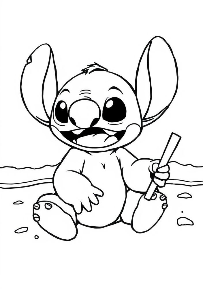 Desenho do Stitch fazendo um piquenique para colorir