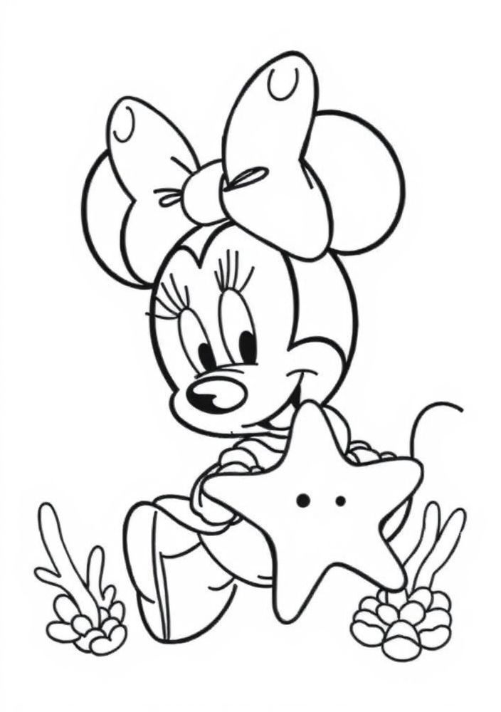 Minnie Mouse e uma estrela do mar para colorir